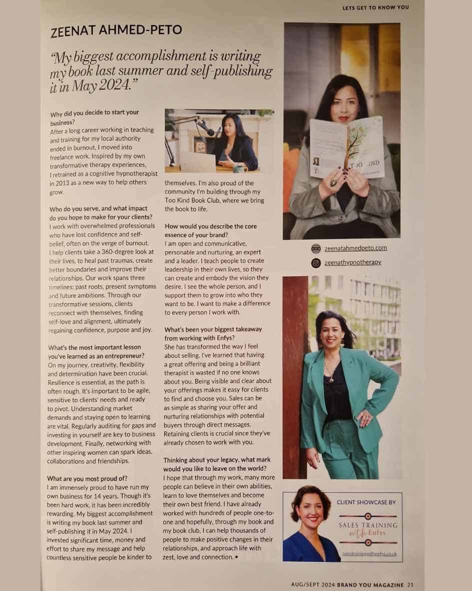 My Feature in Brand You Magazine - Zeenat Ahmed Peto